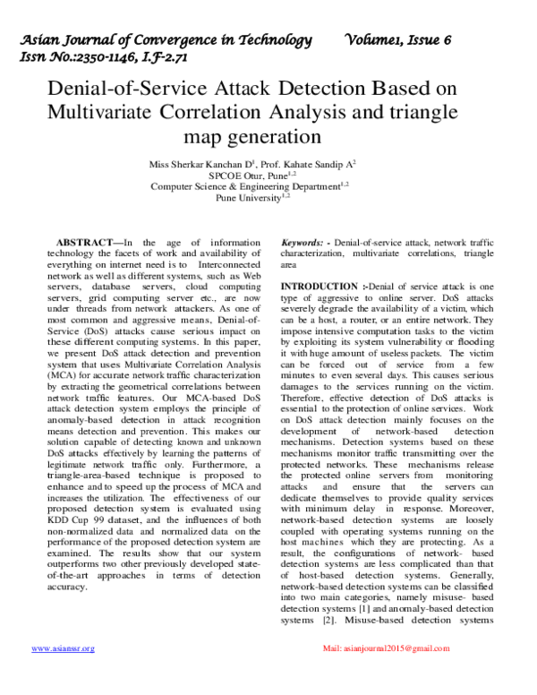 (PDF) Denial-of-Service Attack Detection Based on Multivariate Correlation Analysis and triangle ...