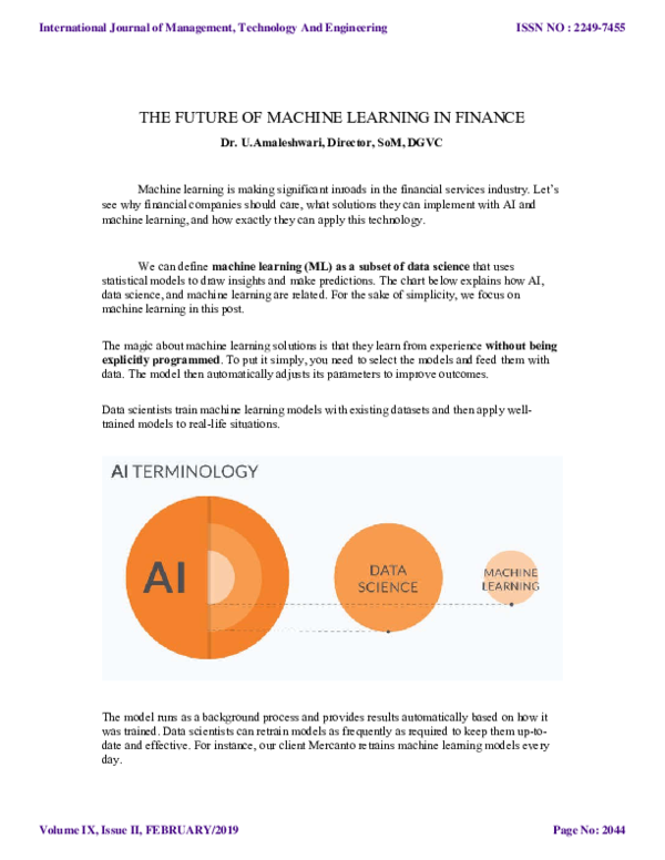 (PDF) THE FUTURE OF MACHINE LEARNING IN FINANCE