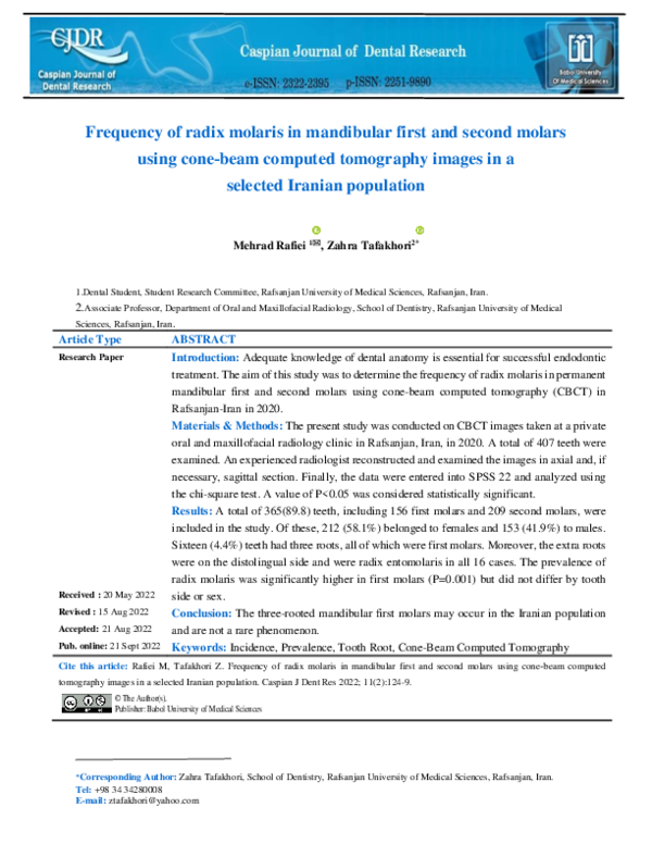 (PDF) Frequency of radix molaris in mandibular first and second molars ...