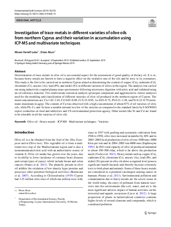 (PDF) Investigation of trace metals in different varieties of olive ...