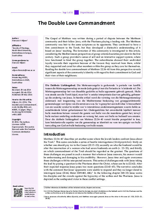 (PDF) The Double Love Commandment