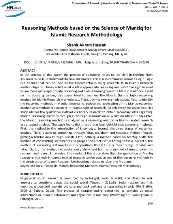 (PDF) Reasoning Methods based on the Science of Mantiq for Islamic ...