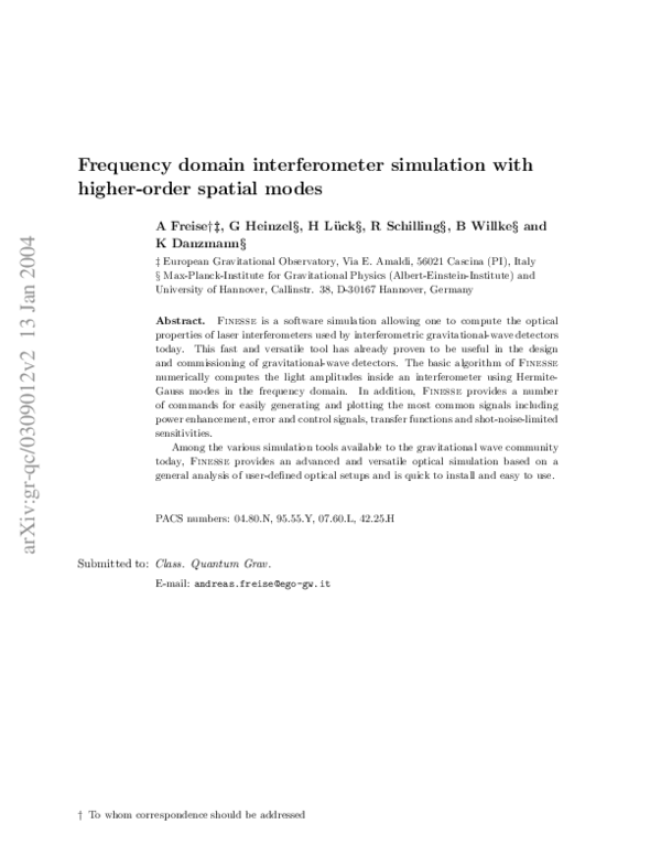 (PDF) Frequency-domain interferometer simulation with higher-order spatial modes
