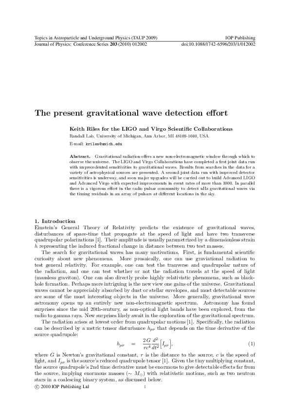 (PDF) The present gravitational wave detection effort