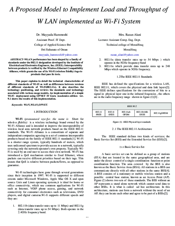 (PDF) A Proposed Model to Implement Load and Throughput of WLAN Implemented as Wi-Fi System