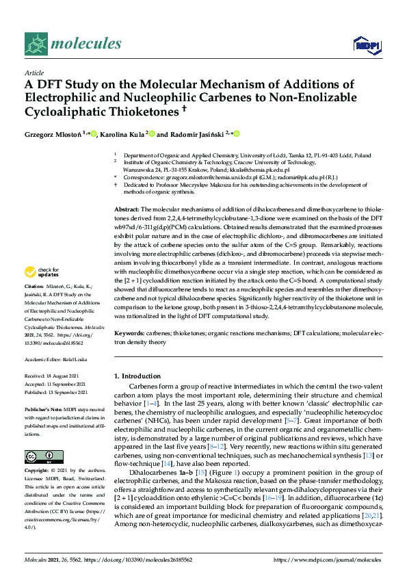 (PDF) A DFT Study on the Molecular Mechanism of Additions of Electrophilic and Nucleophilic ...