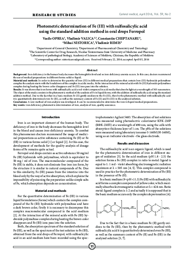 (PDF) Photometric determination of Fe (III) with sulfosalicylic acid ...
