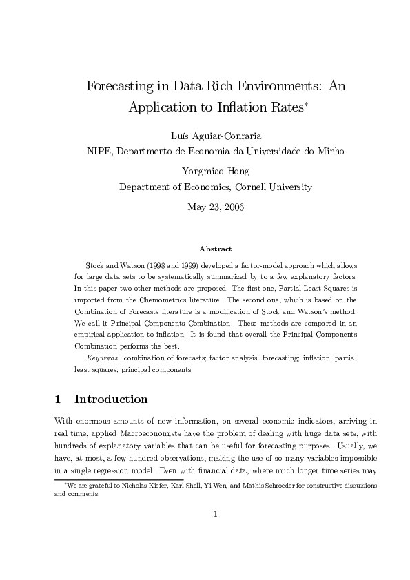 Pdf Forecasting In Data Rich Environments An Application To