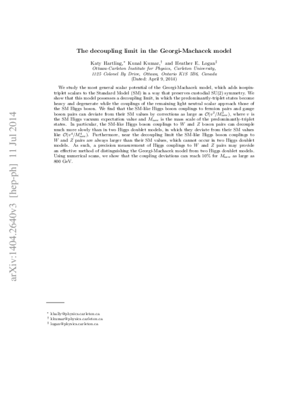 (PDF) The decoupling limit in the Georgi-Machacek model