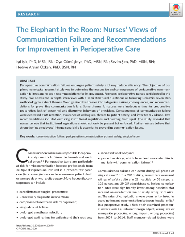 (PDF) The Elephant in the Room: Nurses’ Views of Communication Failure and Recommendations for ...