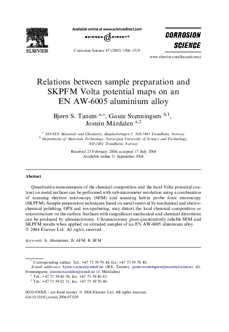 (PDF) Relations between sample preparation and SKPFM Volta potential maps on an EN AW-6005 ...