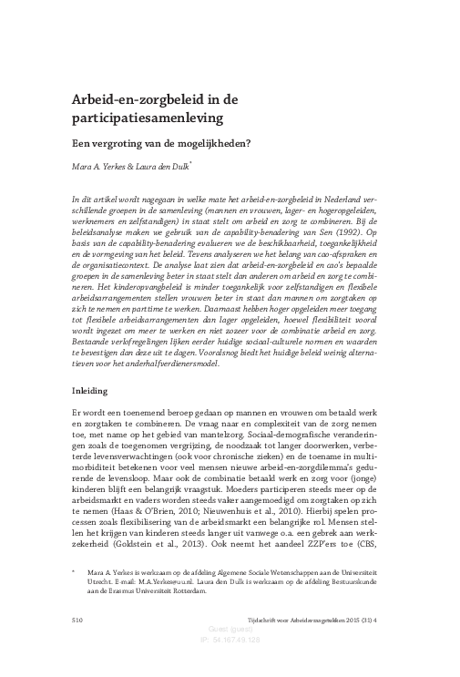 (PDF) Arbeid-en-zorgbeleid in de participatiesamenleving