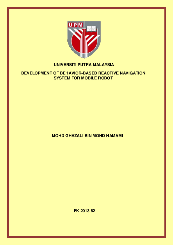 (PDF) Development of behavior-based reactive navigation system for ... (PDF) Development of behavior-based reactive navigation system for ...