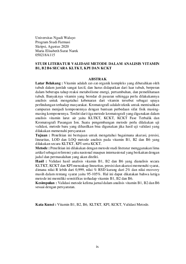 (PDF) Studi Literatur Validasi Metode Dalam Analisis Vitamin B1, B2, B6 ...
