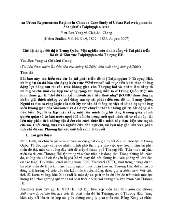 (PDF) An Urban Regeneration Regime in China: A Case Study of Urban ...