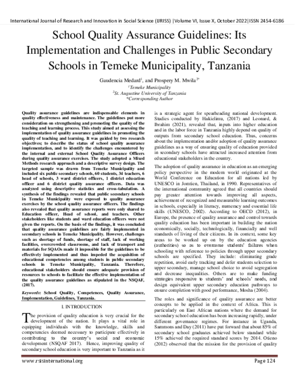 (PDF) School Quality Assurance Guidelines: Its Implementation and ...
