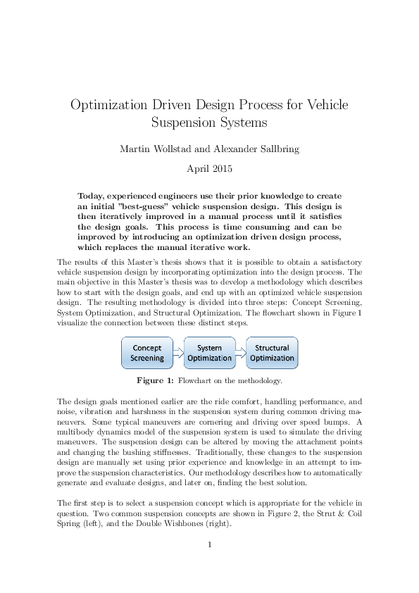 (PDF) Optimization Driven Design Process for Vehicle Suspension Systems | Alexander Sallbring ...