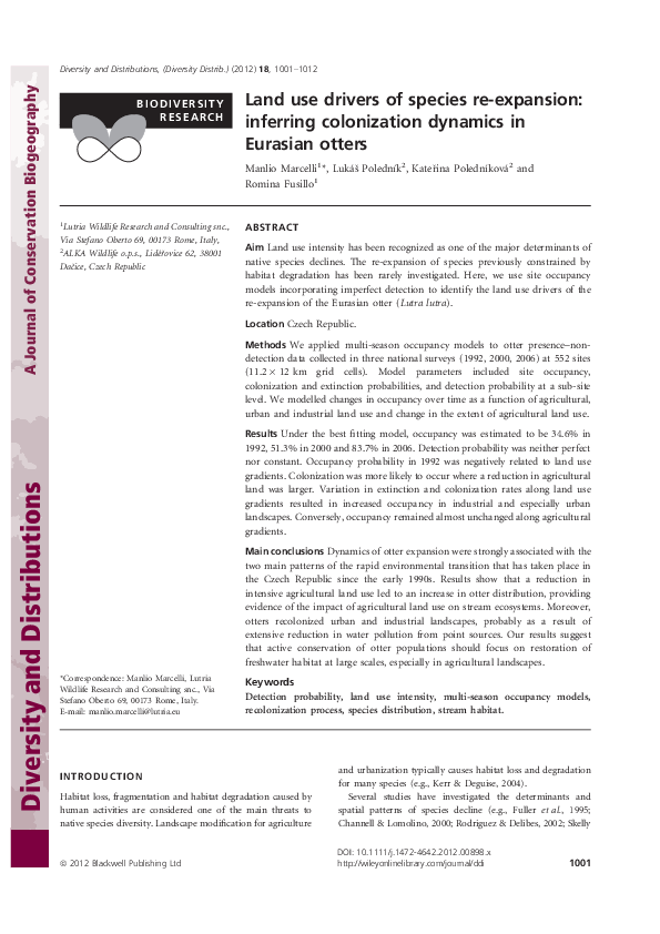 (PDF) Land use drivers of species re-expansion: inferring colonization ...