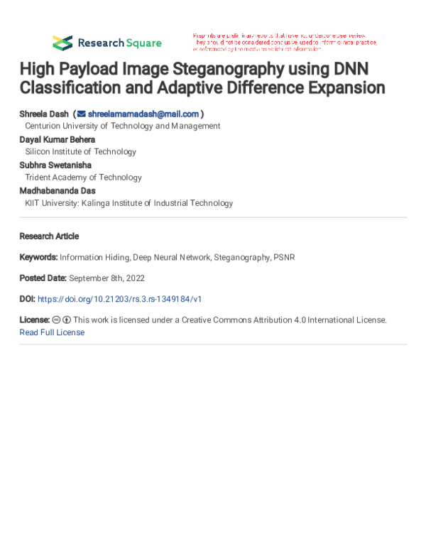 High Payload Image Steganography using DNN Classification and Adaptive Difference Expansion