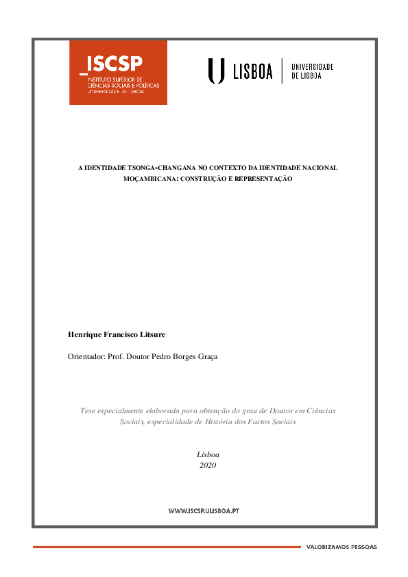 (PDF) A identidade TSONGA-CHANGANA no contexto da identidade Nacional ...