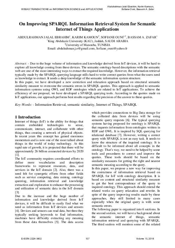 Pdf On Improving Sparql Information Retrieval System For Semantic Internet Of Things