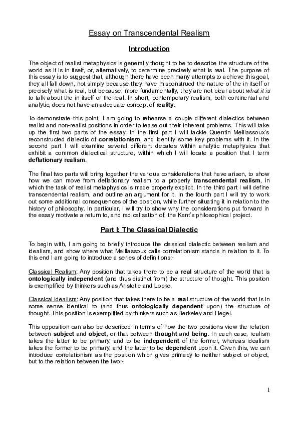 (PDF) Essay on Transcendental Realism
