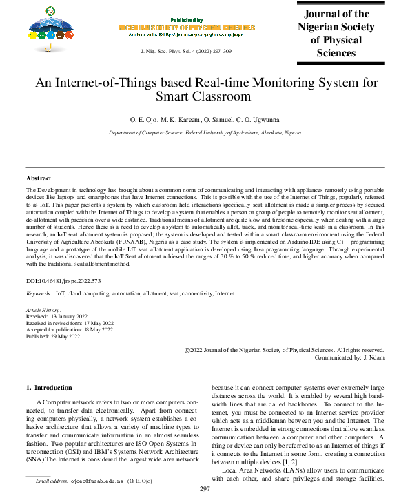 Pdf An Internet Of Things Based Real Time Monitoring System For Smart