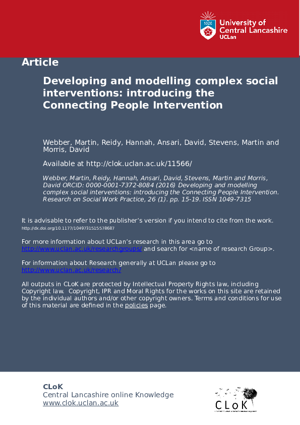 (PDF) Developing and Modeling Complex Social Interventions