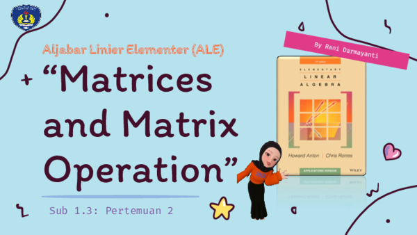 (PDF) PPT Persentation: ALE " Notasi dan Terminologi Matriks"