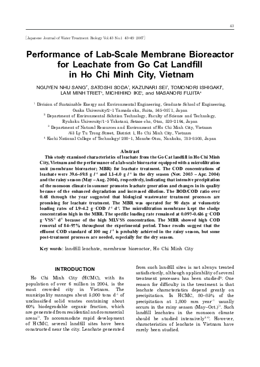(PDF) Performance of Lab-Scale Membrane Bioreactor for Leachate from Go ...