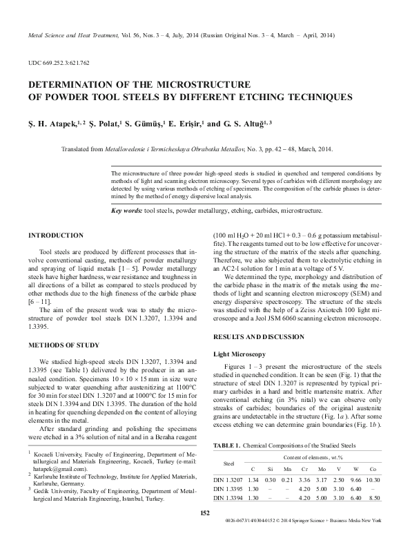 (PDF) Determination of the Microstructure of Powder Tool Steels by Different Etching Techniques ...