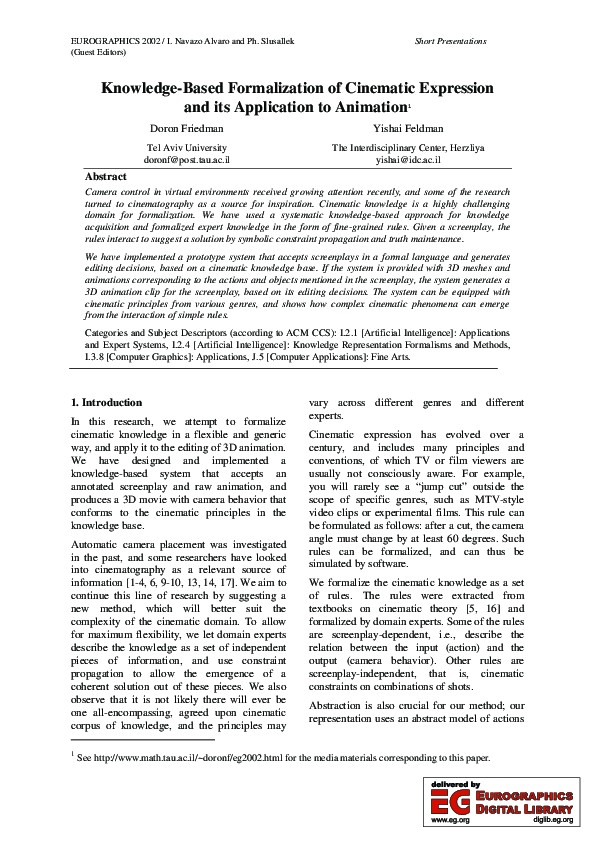 (PDF) Knowledge-based formalization of cinematic expression and its application to animation