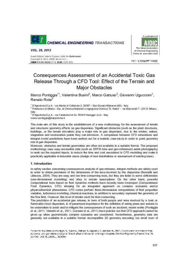 (PDF) Consequences Assessment of an Accidental Toxic Gas Release Through a CFD Tool: Effect of ...
