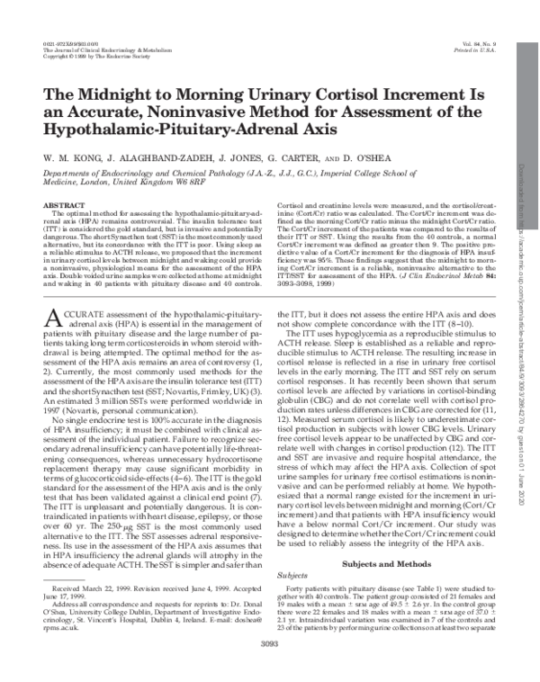 (PDF) The Midnight to Morning Urinary Cortisol Increment Is an Accurate ...