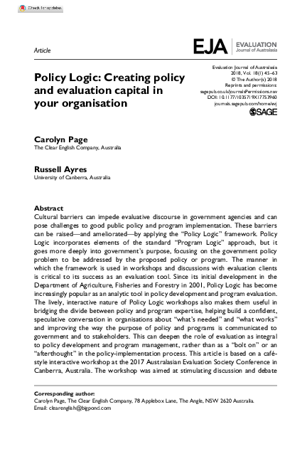 Pdf Policy Logic Creating Policy And Evaluation Capital In Your Organisation