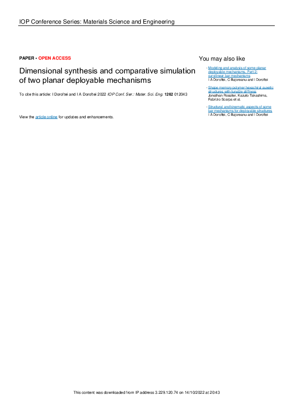 (PDF) Dimensional synthesis and comparative simulation of two planar deployable mechanisms ...