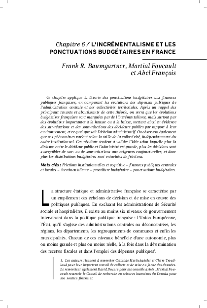 (PDF) Chapitre 6 / L'incrémentalisme et les ponctuations budgétaires en ...