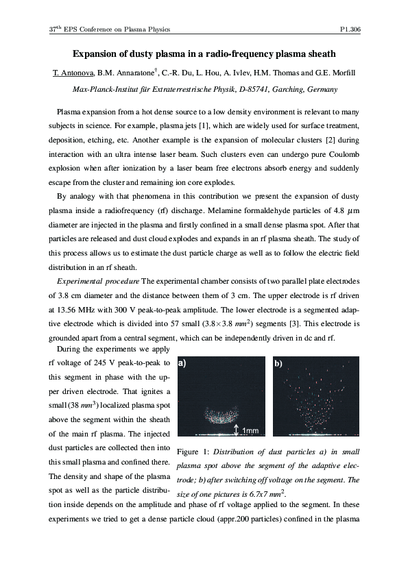 (PDF) Expansion of dusty plasma in a radio-frequency plasma sheath