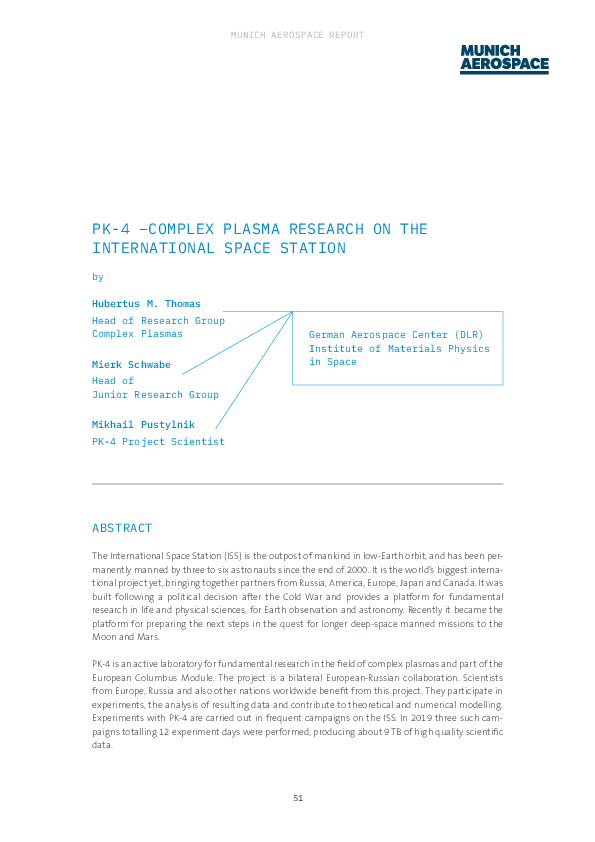 (PDF) PK-4 - Complex Plasma Research on the International Space Station