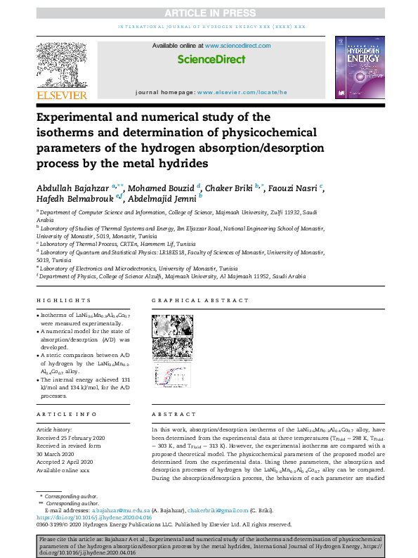 (PDF) Theory of hydrogen absorption in metal hydrides | Mamadou Keita ...