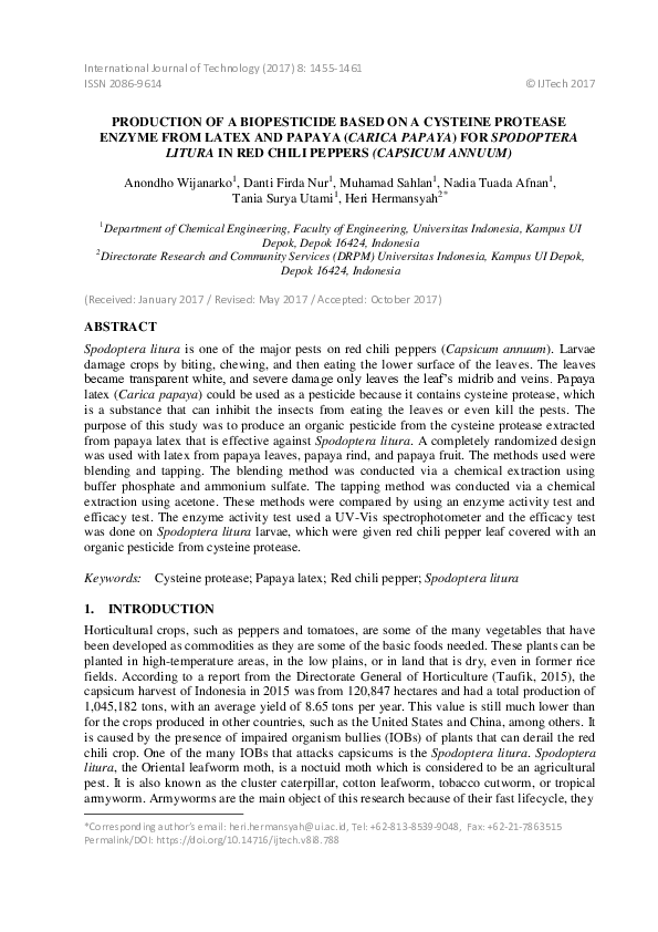 (PDF) Production of a Biopesticide Based on a Cysteine Protease Enzyme ...