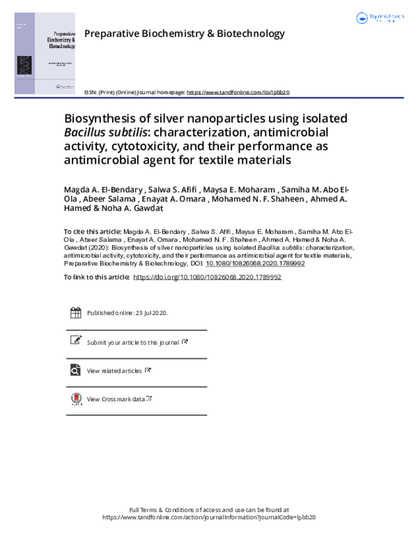 (PDF) Biosynthesis of silver nanoparticles using isolated Bacillus subtilis: characterization ...