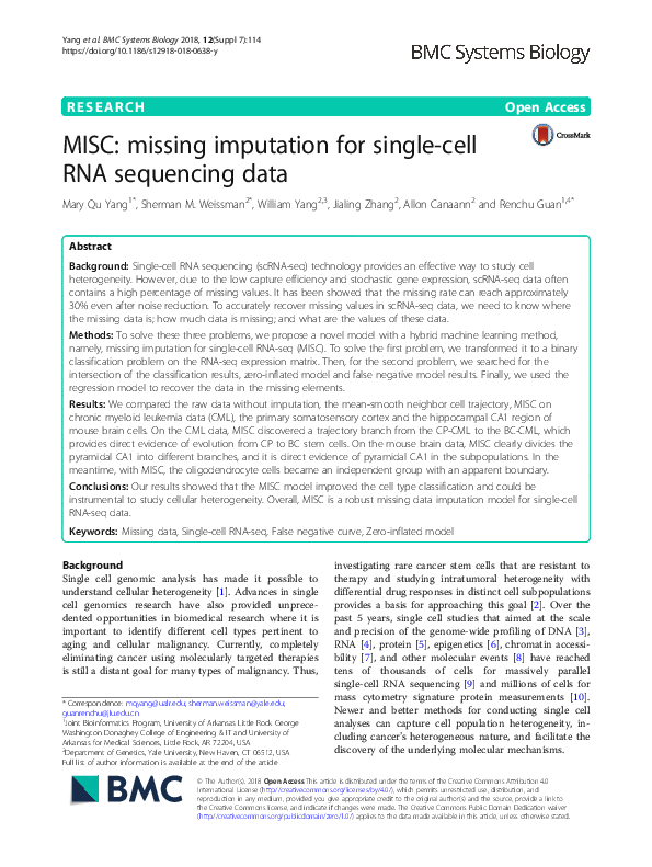 (PDF) MISC: missing imputation for single-cell RNA sequencing data