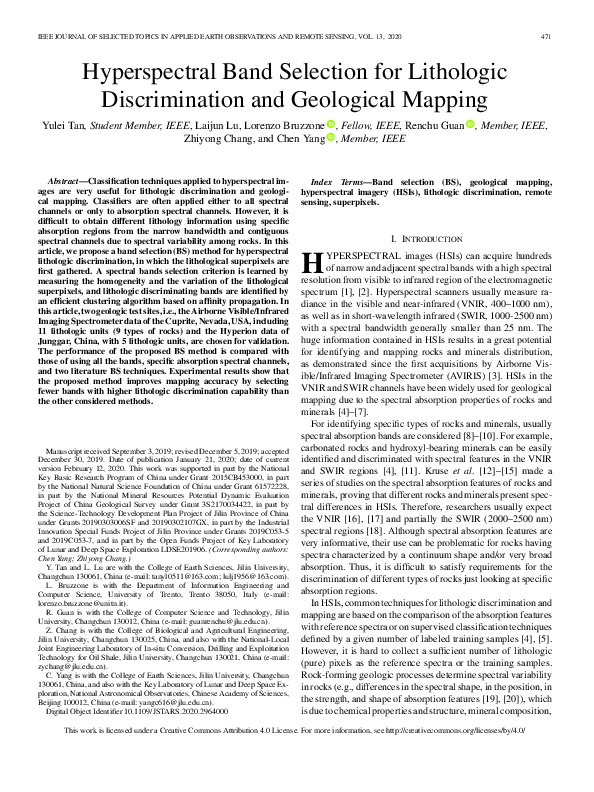 (PDF) Hyperspectral Band Selection for Lithologic Discrimination and Geological Mapping