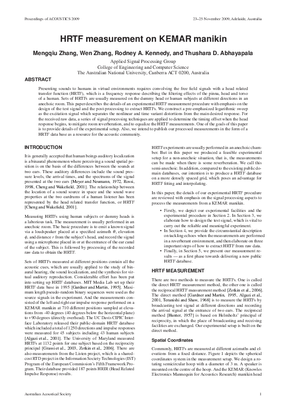 (PDF) HRTF measurement on KEMAR manikin