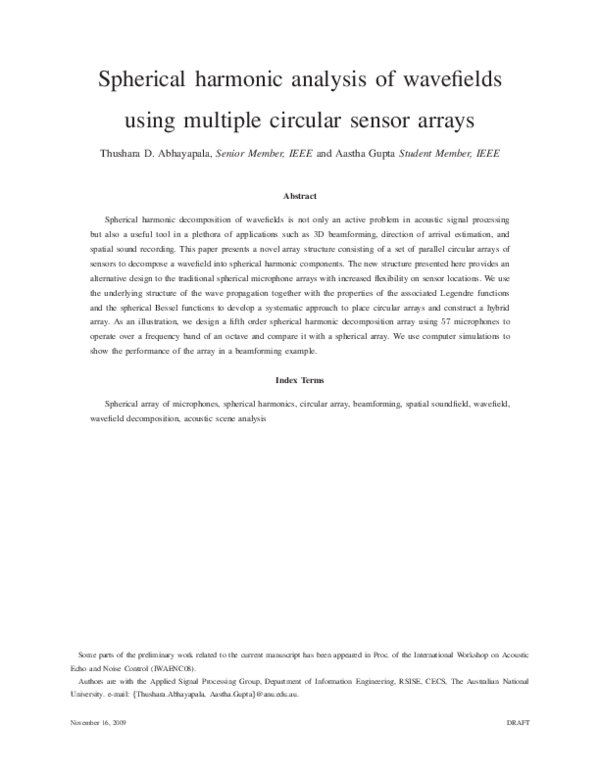(PDF) Spherical Harmonic Analysis of Wavefields Using Multiple Circular Sensor Arrays
