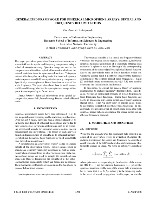 Pdf Generalized Framework For Spherical Microphone Arrays Spatial