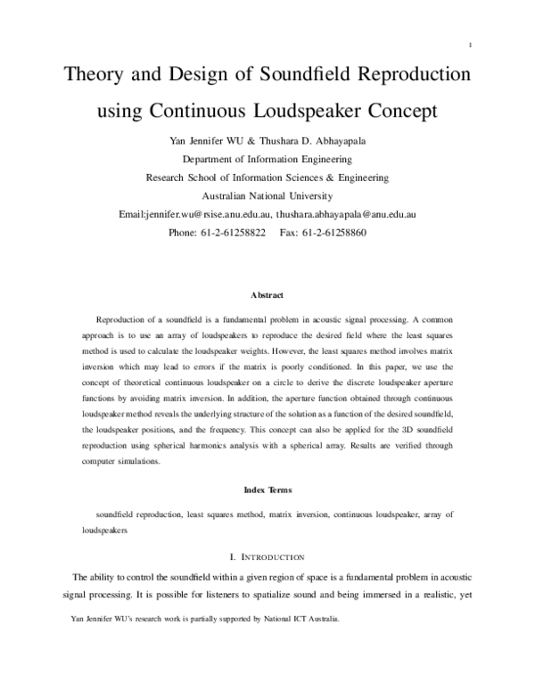 (PDF) Theory and Design of Soundfield Reproduction Using Continuous ...