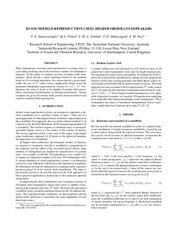 (PDF) 3D soundfield reproduction using higher order loudspeakers