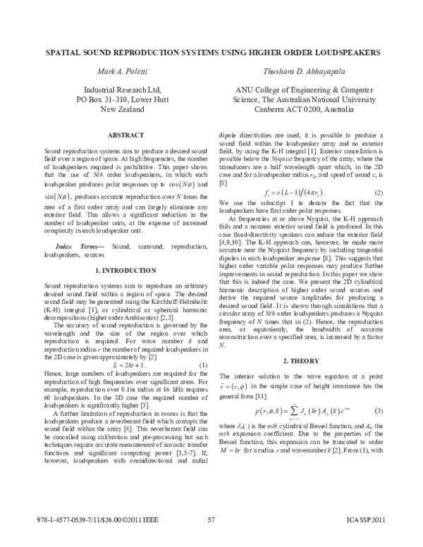 (PDF) Spatial sound reproduction systems using higher order loudspeakers